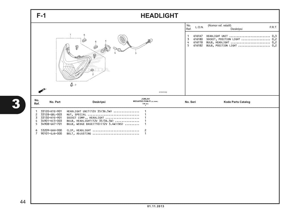 F1 – Headlight – Katalog Honda New Mega Pro FI KYE | Kedaiban