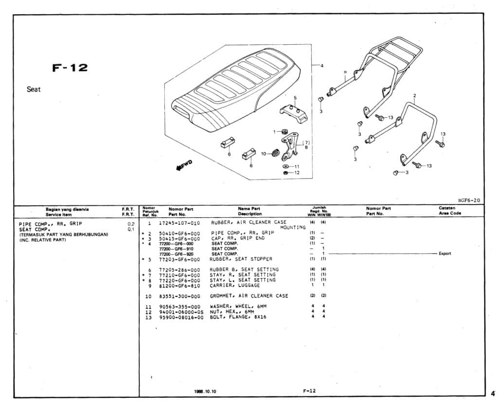 F-12 Seat – Katalog Suku Cadang Honda WIN GF6 | Kedaiban